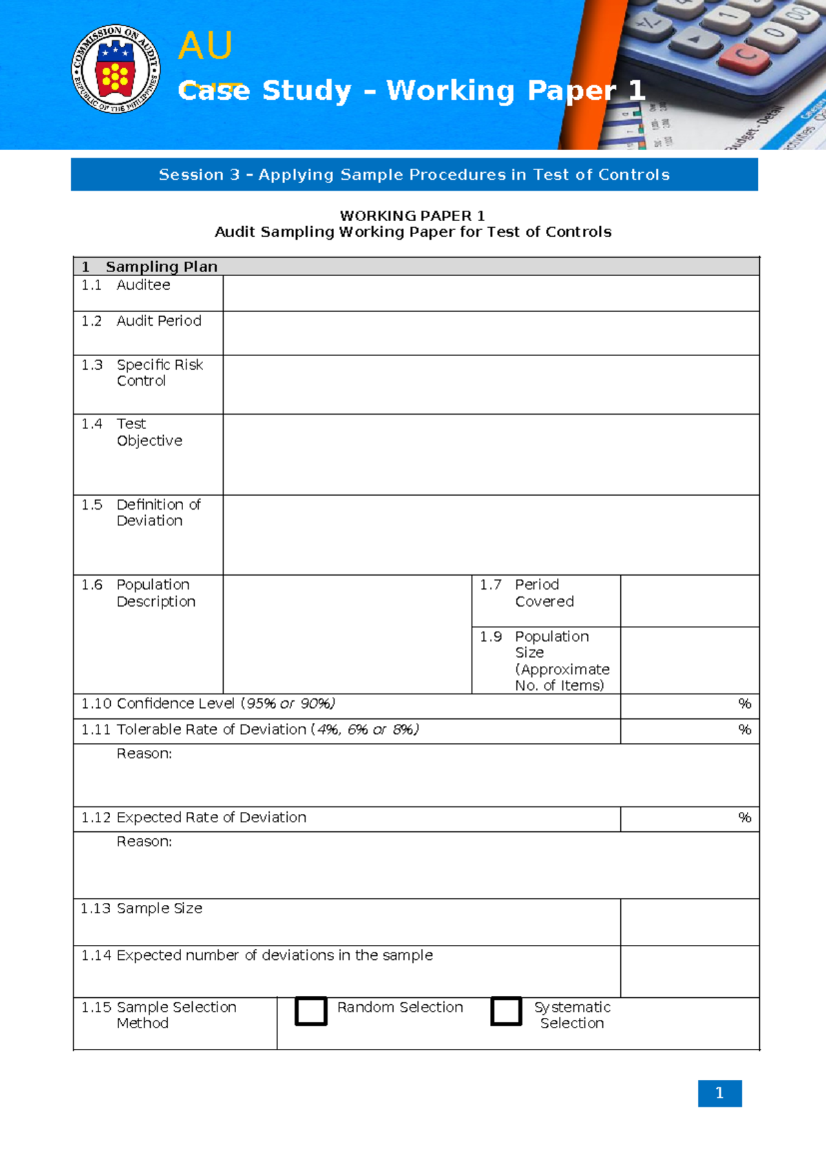 AU DIT Case Study: Audit Sampling for Testing Controls - Studocu