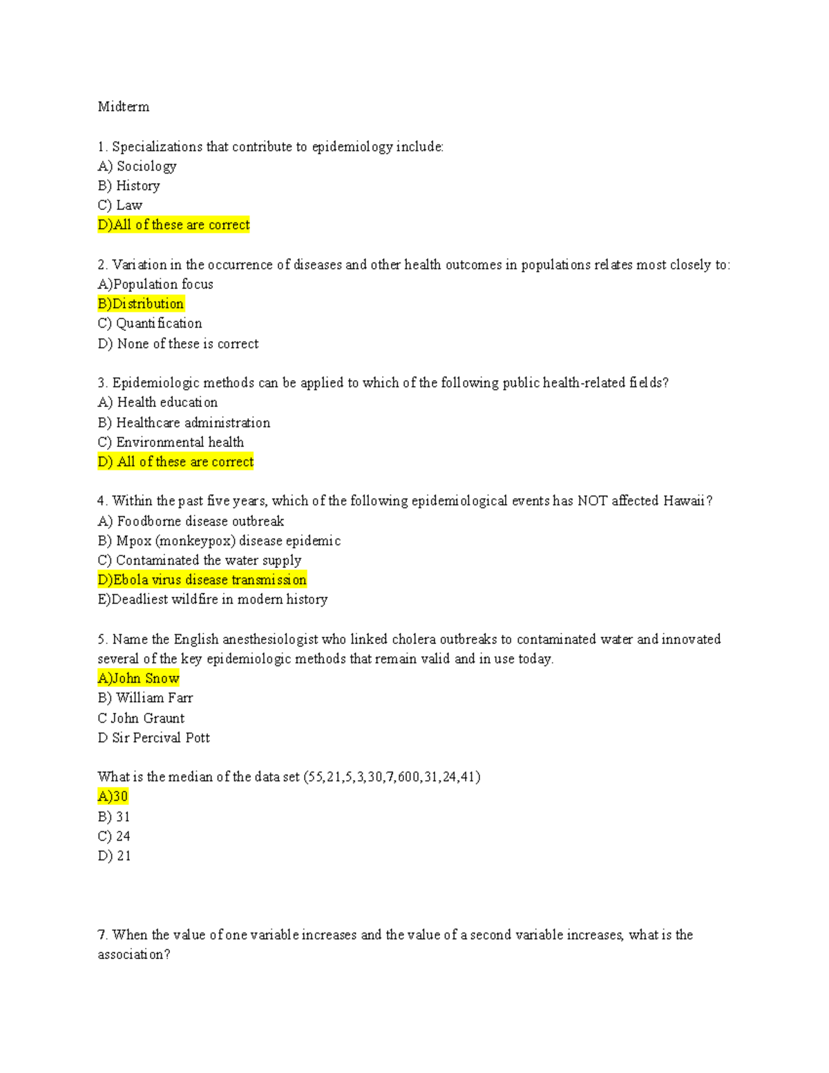 EPI 101 Midterm Exam Review Qs and Answers for Students - Studocu
