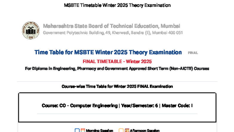 MSBTE Winter 2025 Theory Exam Timetable for CO 6 Students - Studocu