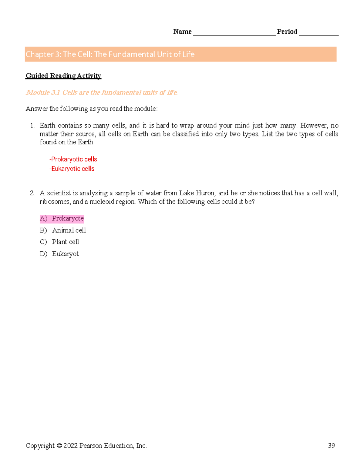 Ch 3 Active Reading Guide: Understanding Cells & Membrane Functions ...