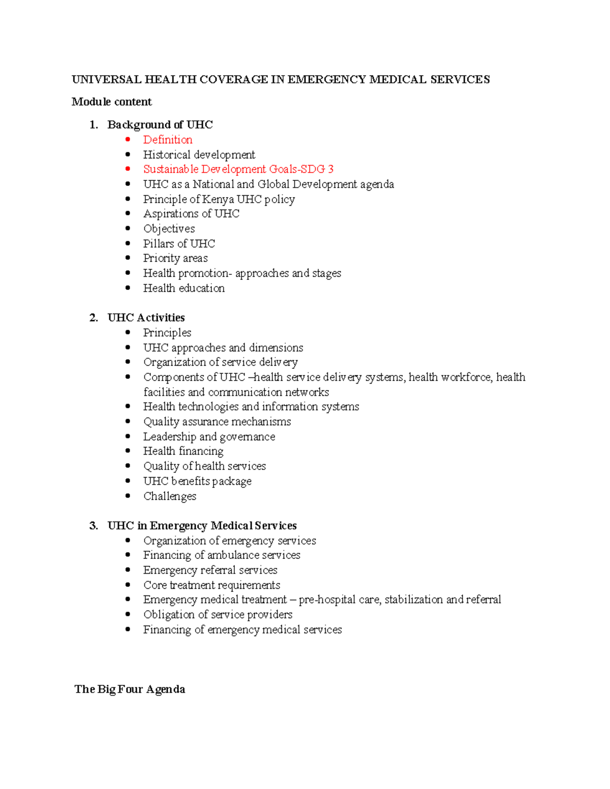 2. Universal Health Coverage (UHC) in Emergency Medical Services - Studocu