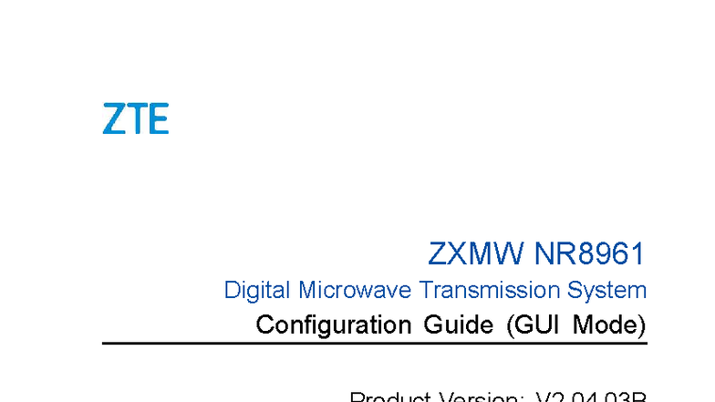 ZXMW NR8961 Digital Microwave Transmission Config Guide (V2.04.03B ...