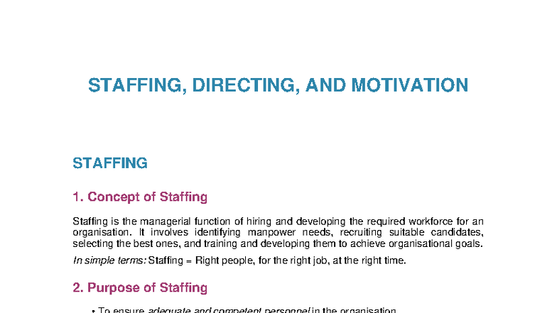 Dit-02 - Staffing, Directing, and Leadership Communication Notes - Studocu