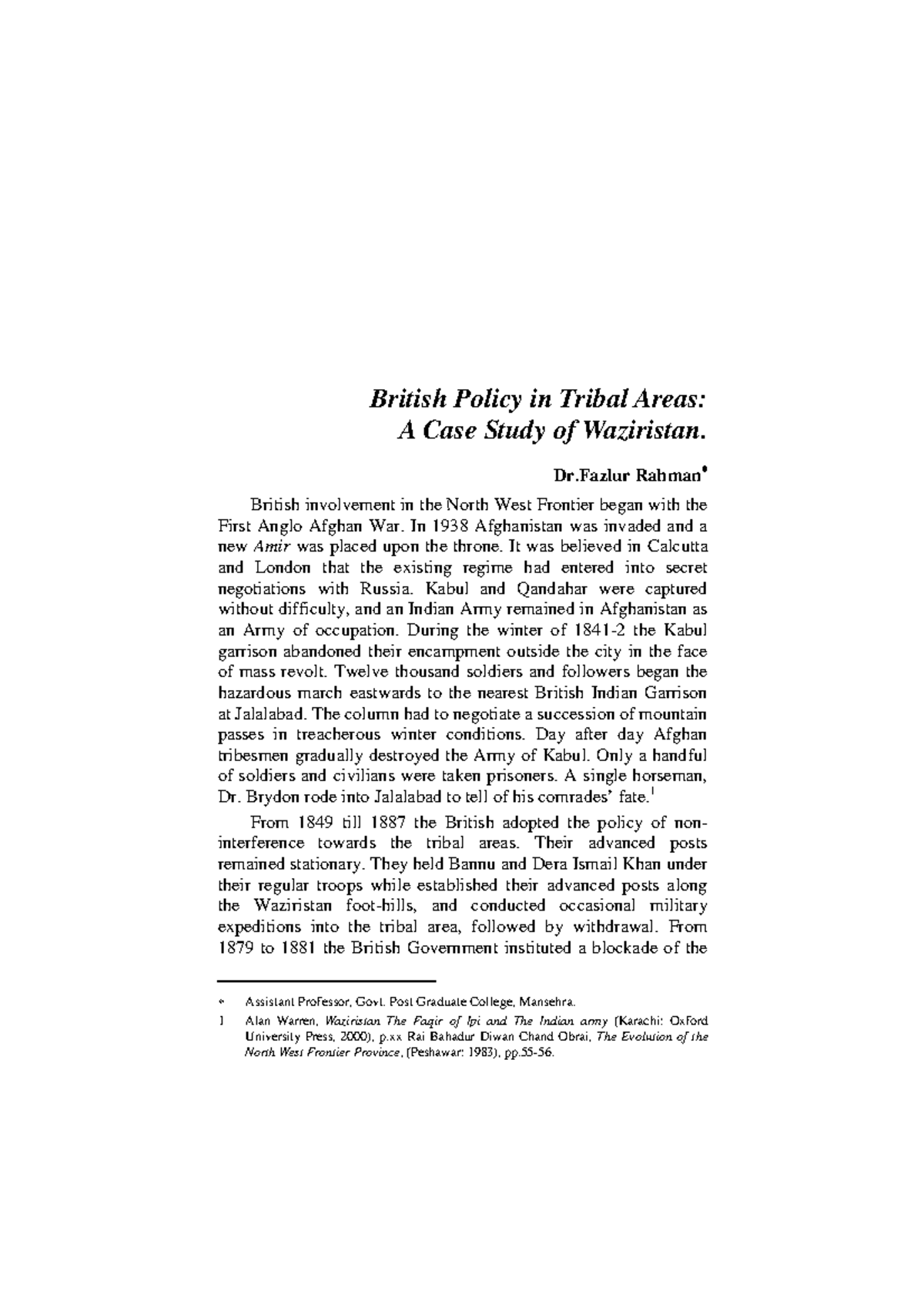 British Policy in Tribal Areas: A Case Study of Waziristan (N.W.F.P ...