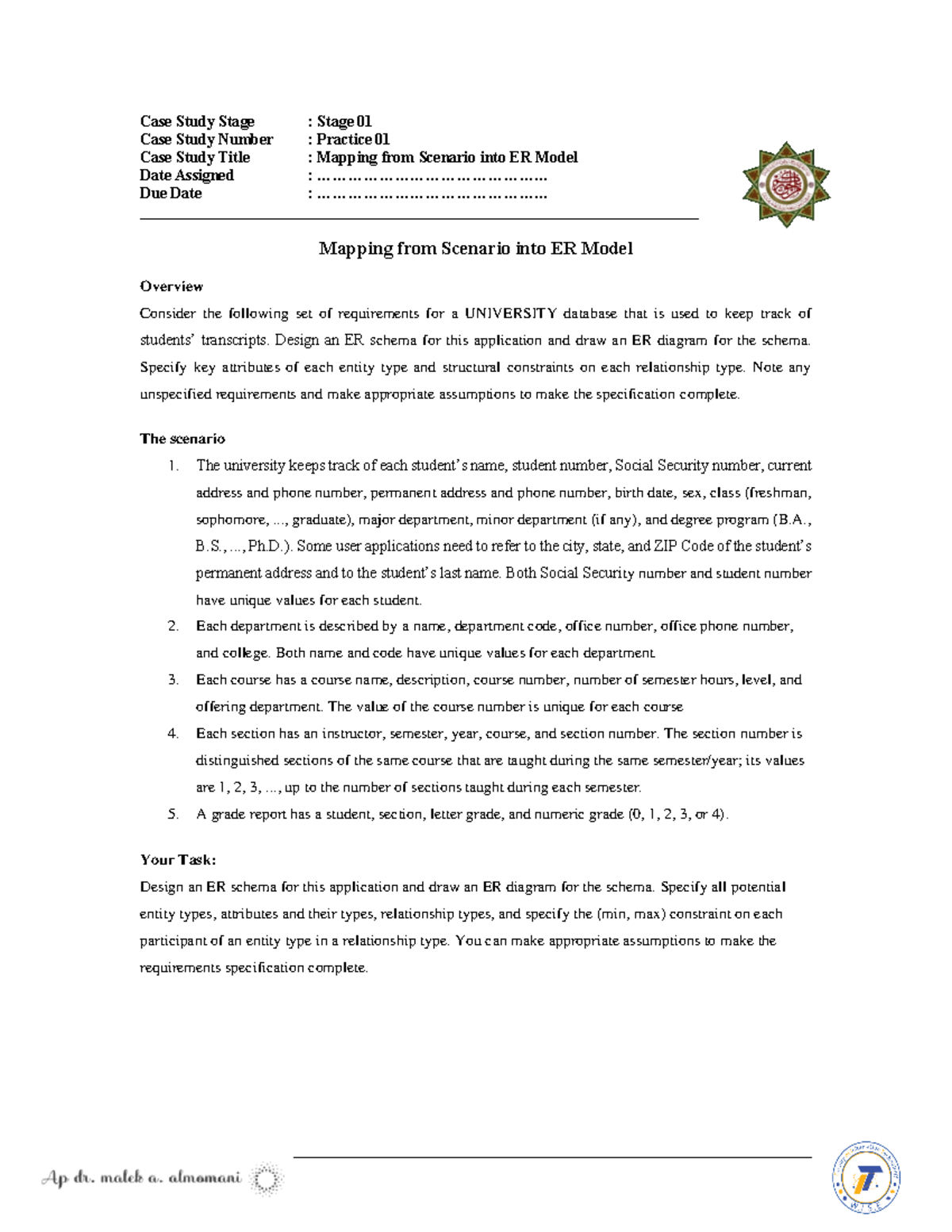 Mapping University Database Requirements to ER Diagram - Practice 01 ...