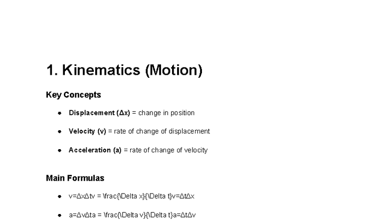 Grade 12 Physics Notes: Key Concepts in Kinematics, Forces, Energy, and ...