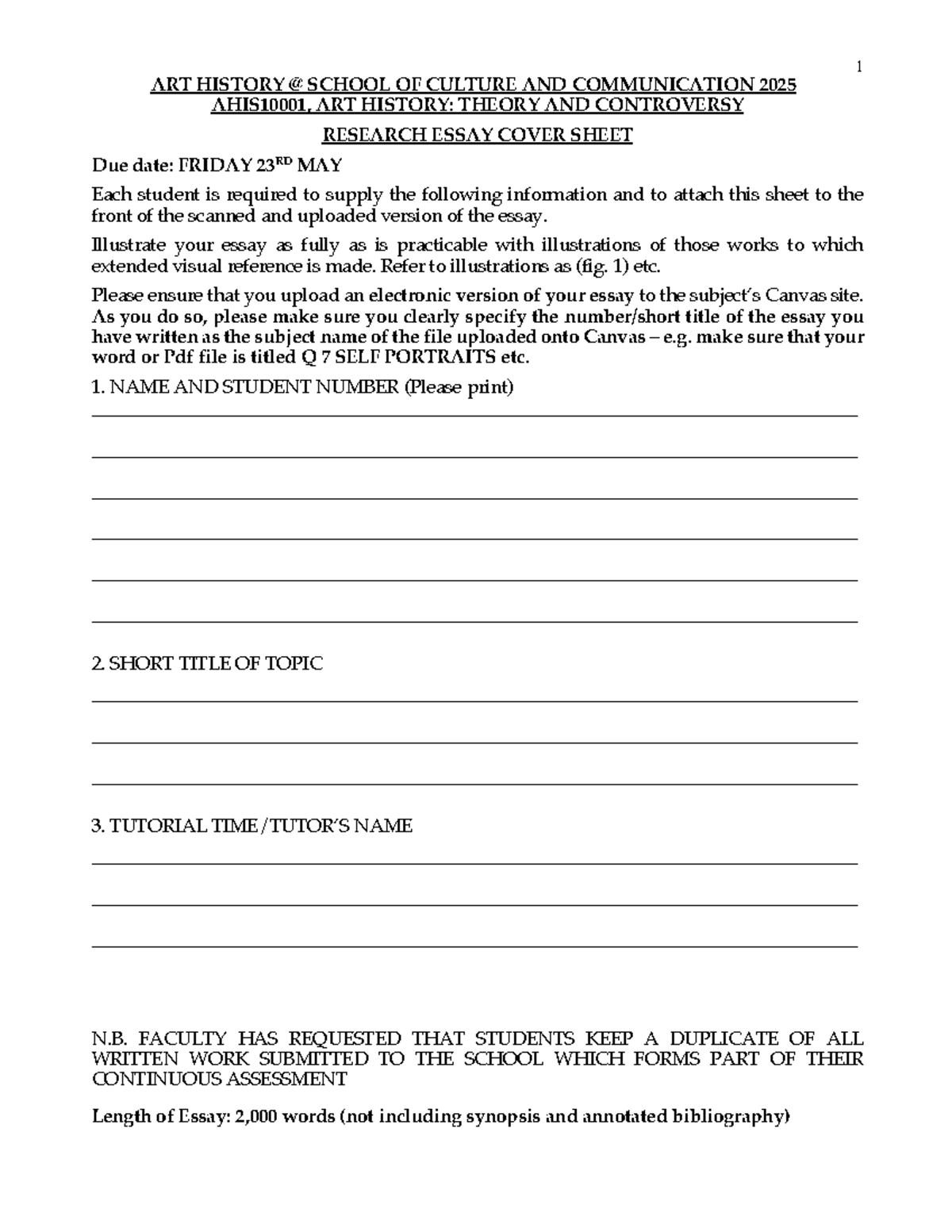 AHIS10001 Art History Research Essay Topics 2025: Guidelines ...