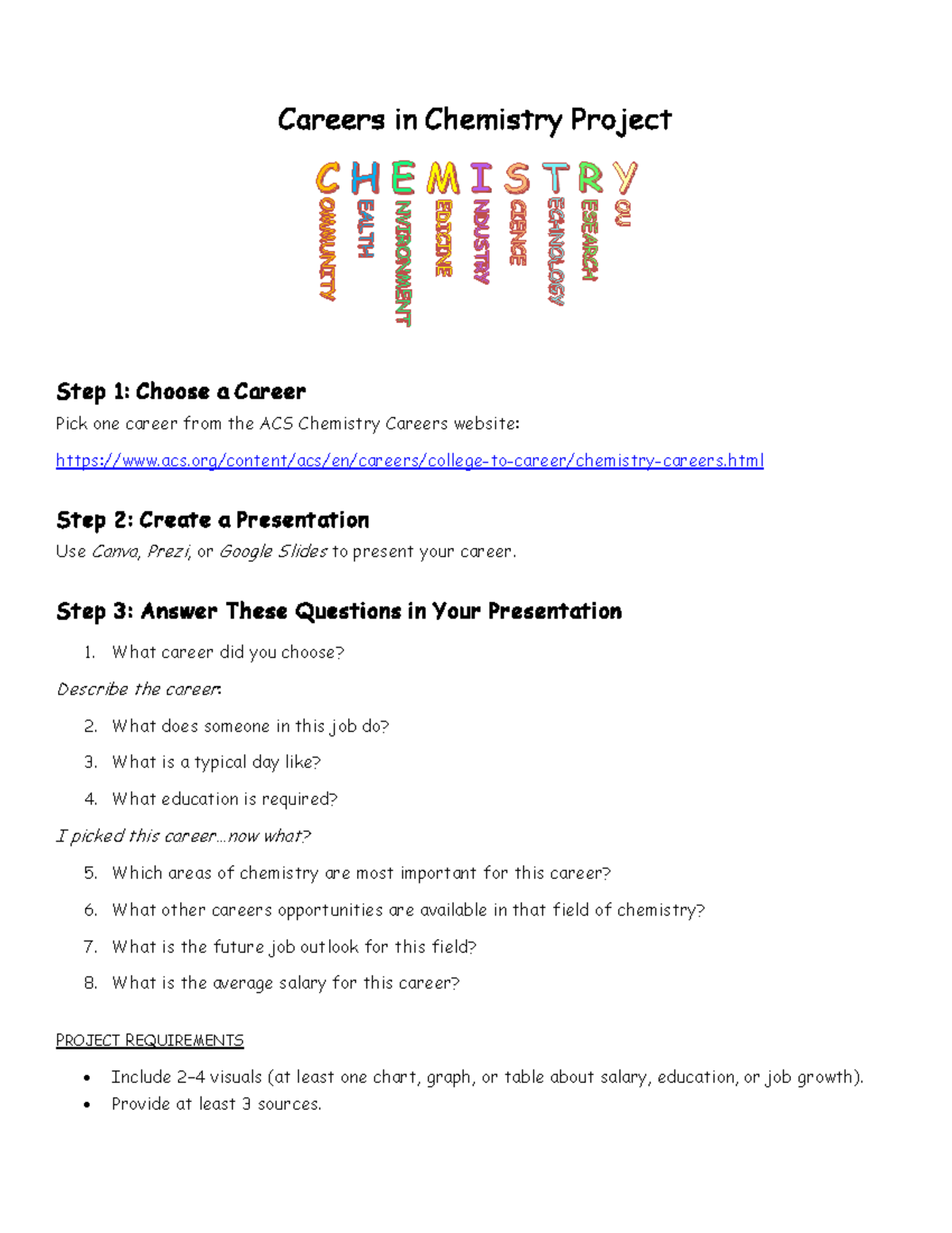 Careers in Chemistry Project: Exploring Job Opportunities - Studocu