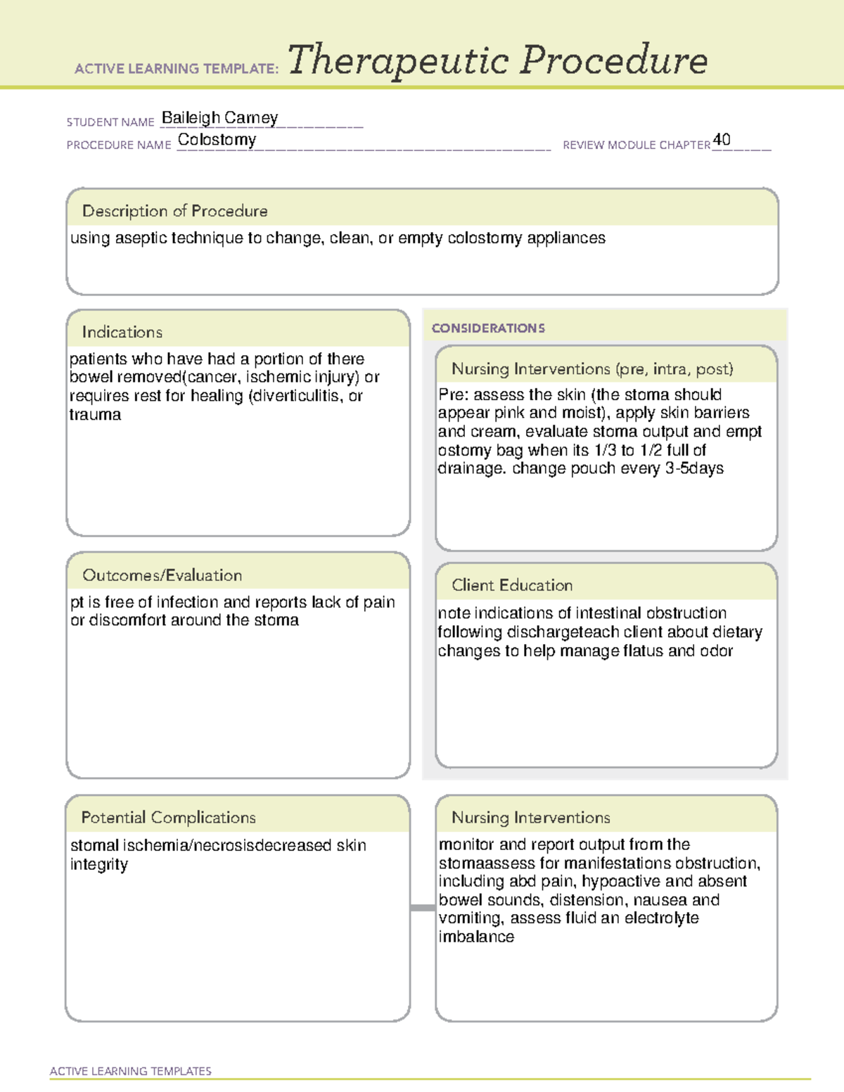 Active Learning Template: Colostomy Nursing Procedure - ATI Guide - Studocu