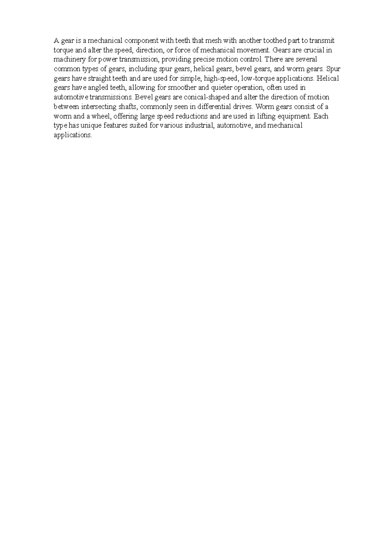U3 - sdasd - A gear is a mechanical component with teeth that mesh with ...