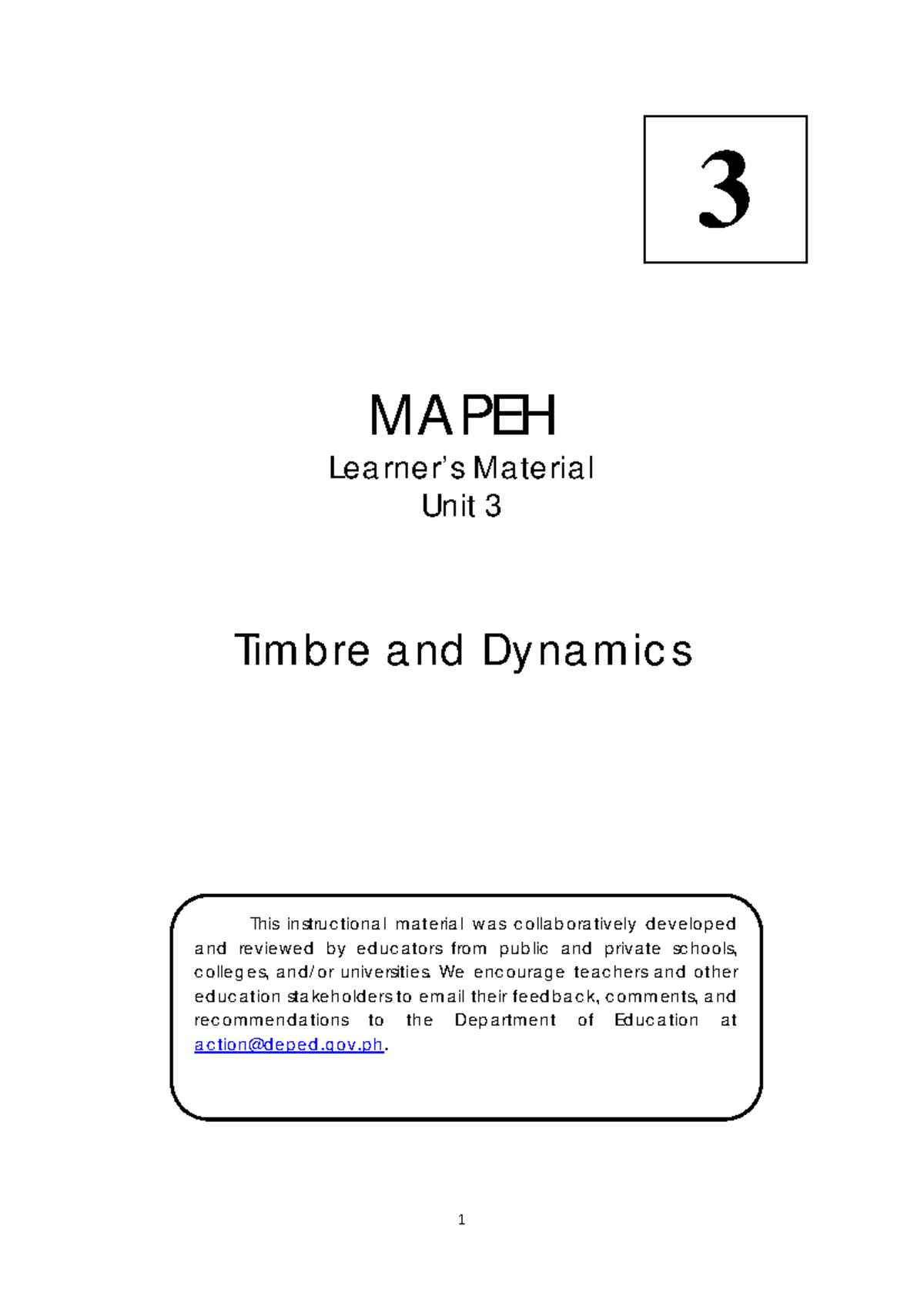 Grade 3 MAPEH Q3 Learner’s Material: Music Timbre & Dynamics - Studocu