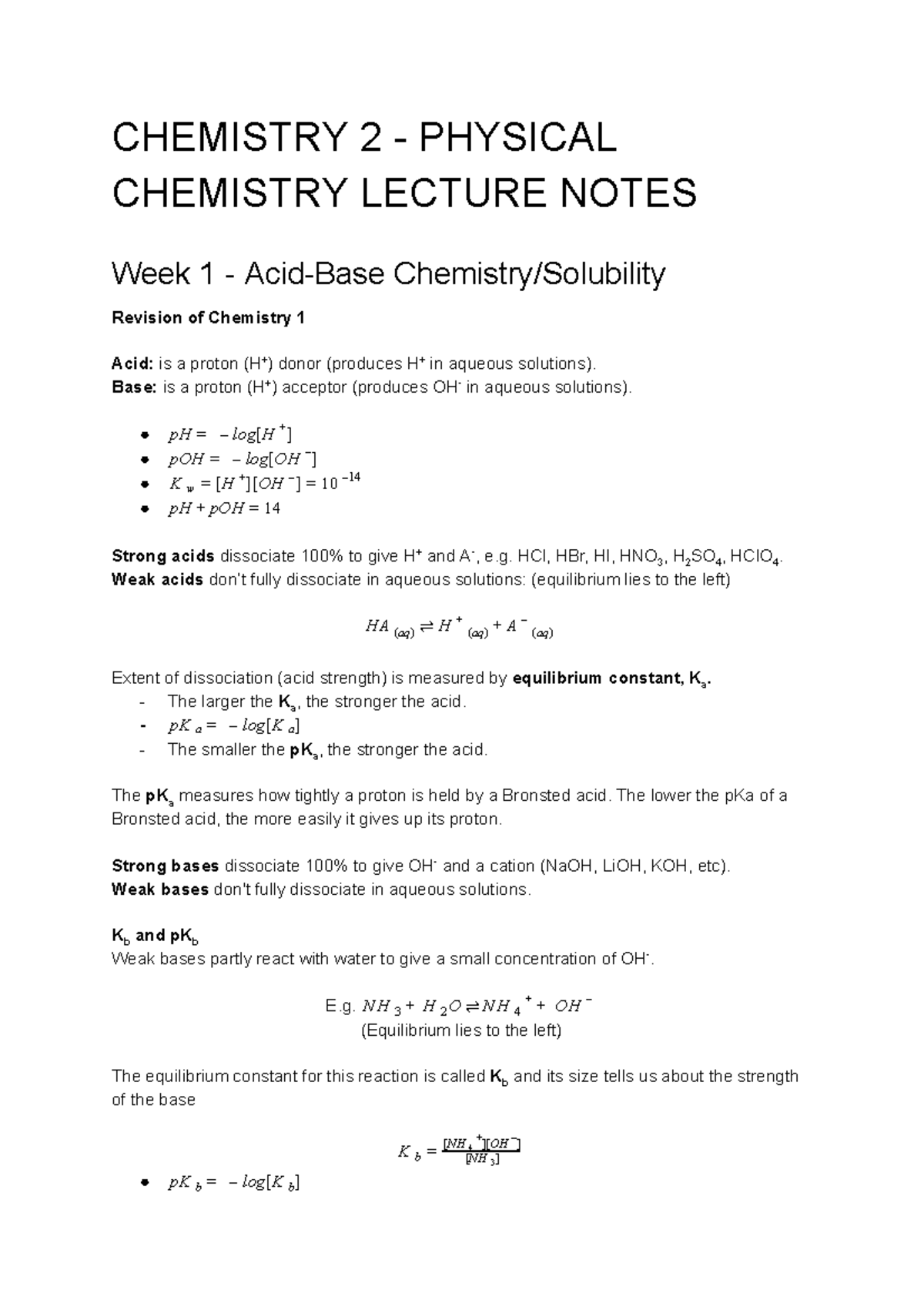 Chemistry 2 - Physical Chemistry Lecture Notes - CHEMISTRY 2 - PHYSICAL ...