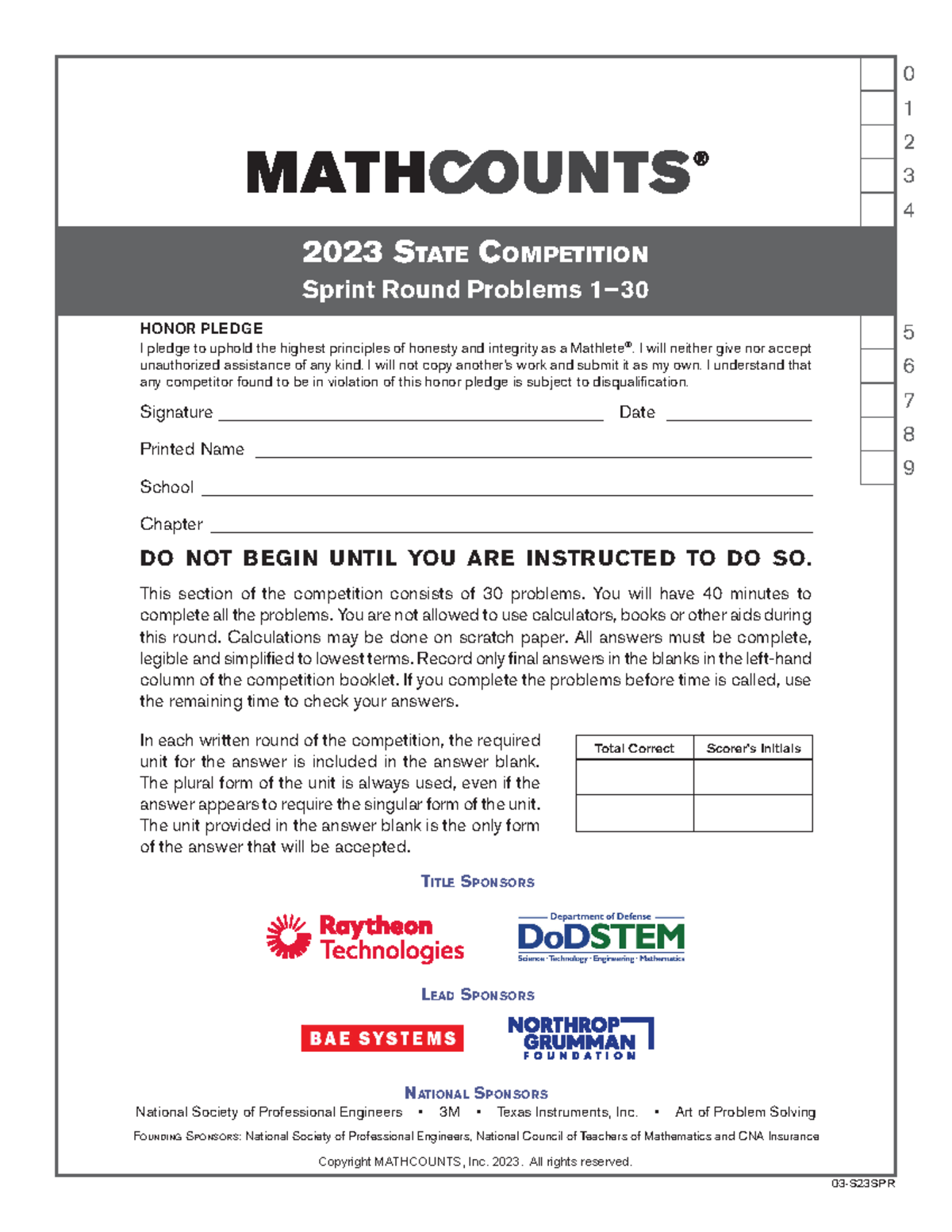 2023 MATHCOUNTS State Competition Sprint Round Problems - Studocu