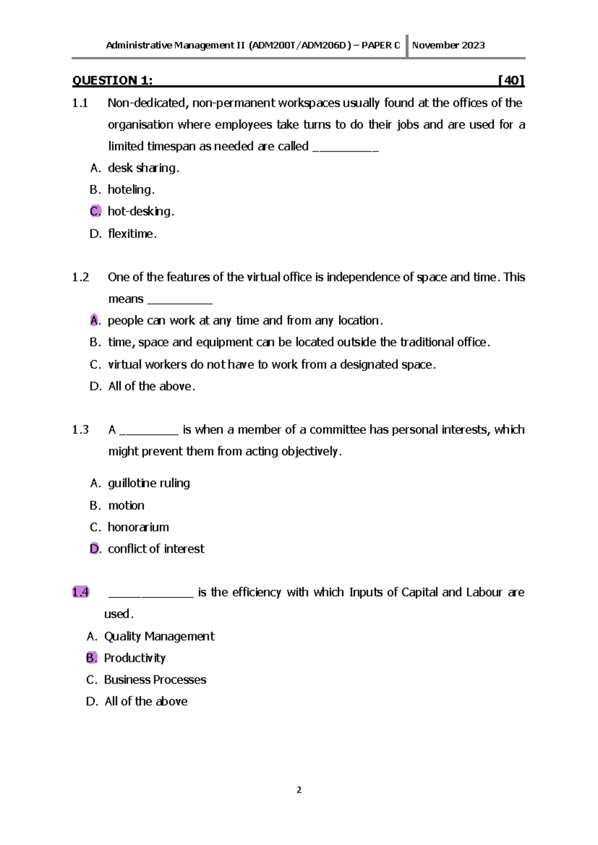 2023 ADM200T Administrative management II paper C exam questions - Studocu
