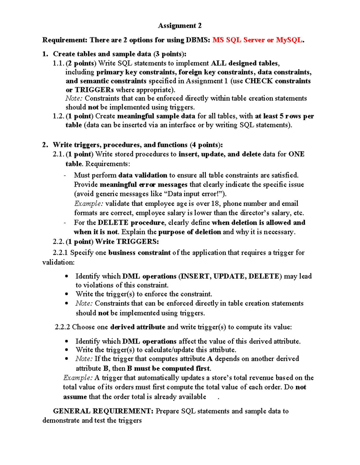 DBMS Assignment 2: SQL Server & MySQL Implementation Guide - Studocu