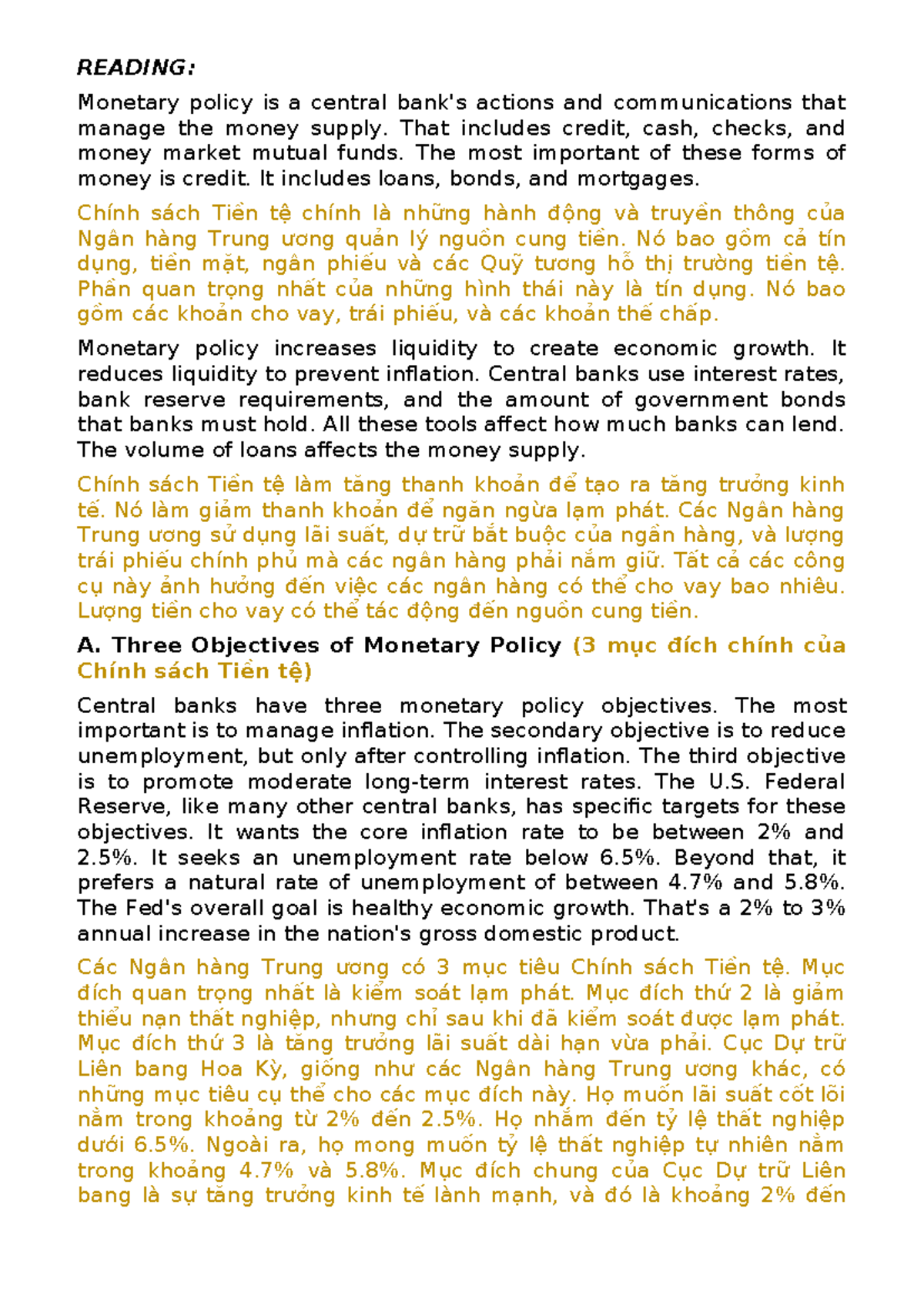 Unit 4 - Reading: Understanding Monetary Policy and Its Tools - Studocu