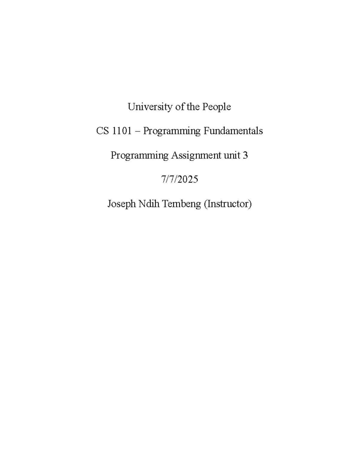 CS 1101 - Programming Fundamentals: Unit 3 Assignment Notes - Studocu
