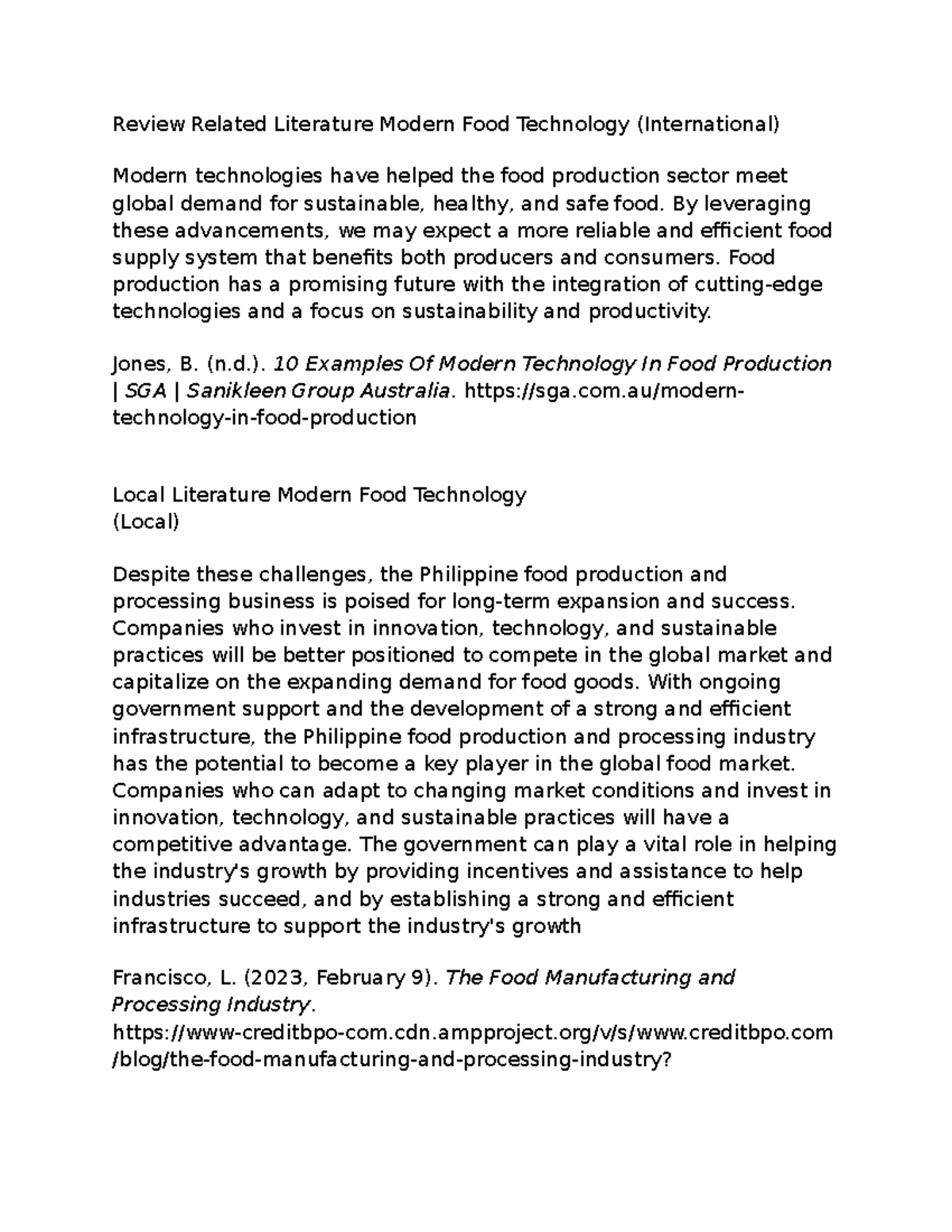 RRLS- Modern Food Technology: Local & International Perspectives - Studocu