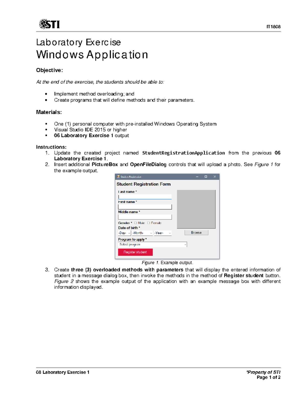 IT1808 Lab Exercise: Windows App Method Implementation Guide - Studocu