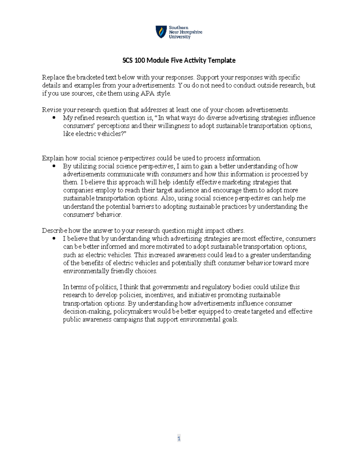 SCS 100 Module Five Activity Temp - Support your responses with ...