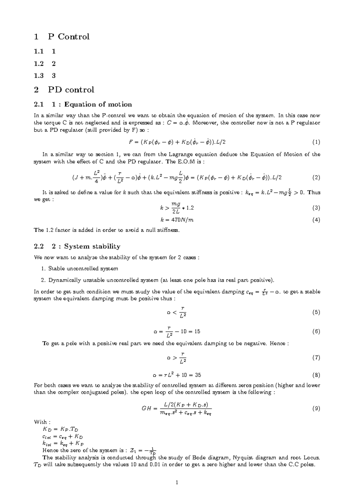 Control Report: PD and PI Analysis for DC Motor Systems - Studocu