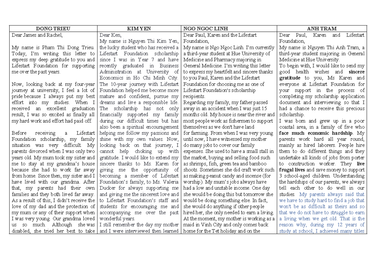 Lifestart Foundation Scholarship Appreciation Letters - Studocu