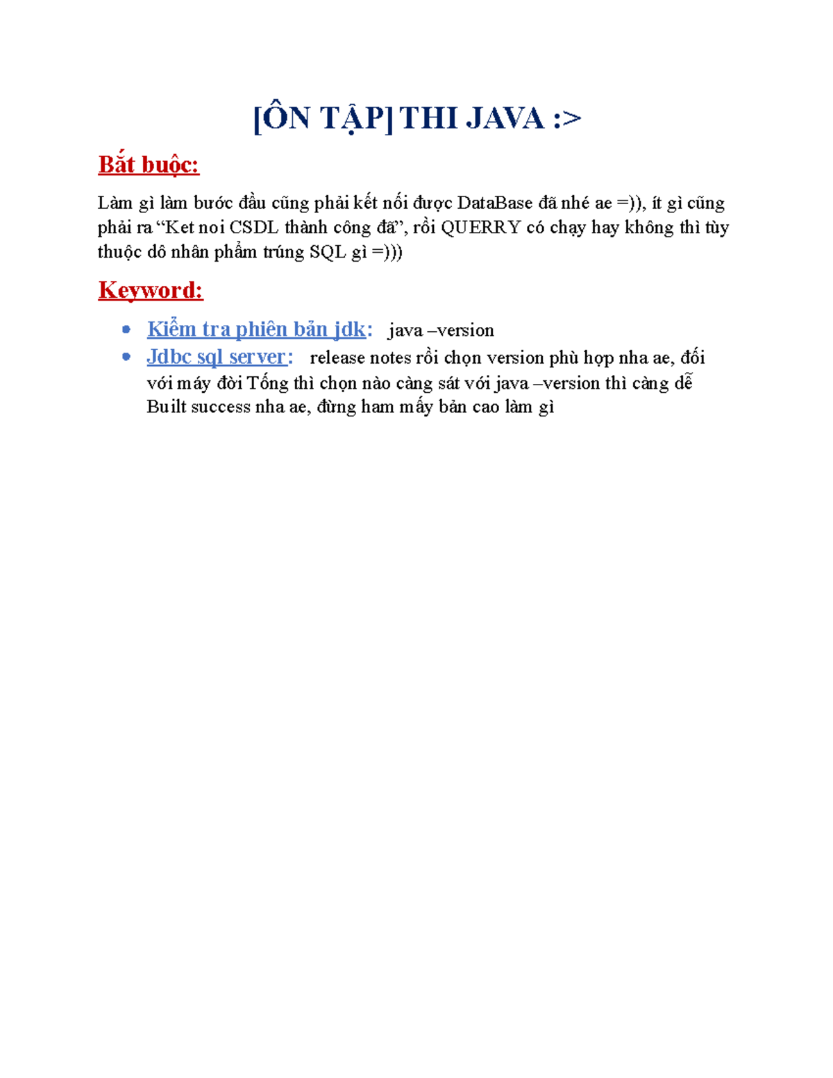 ÔN TẬP JAVA - ỷutiyti - [ÔN TẬP] THI JAVA :> Bắt buộc: Làm gì làm bước đầu cũng phải kết nối ...