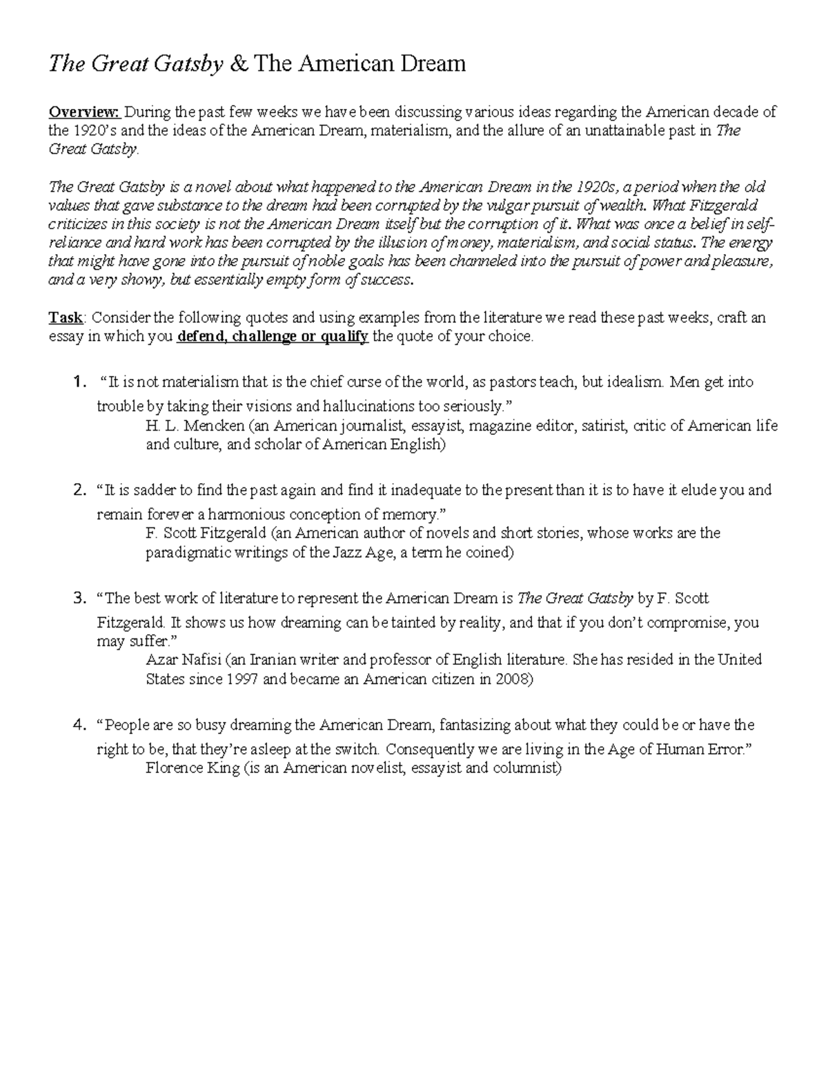 Narrative Am Dream - am lit - The Great Gatsby & The American Dream ...