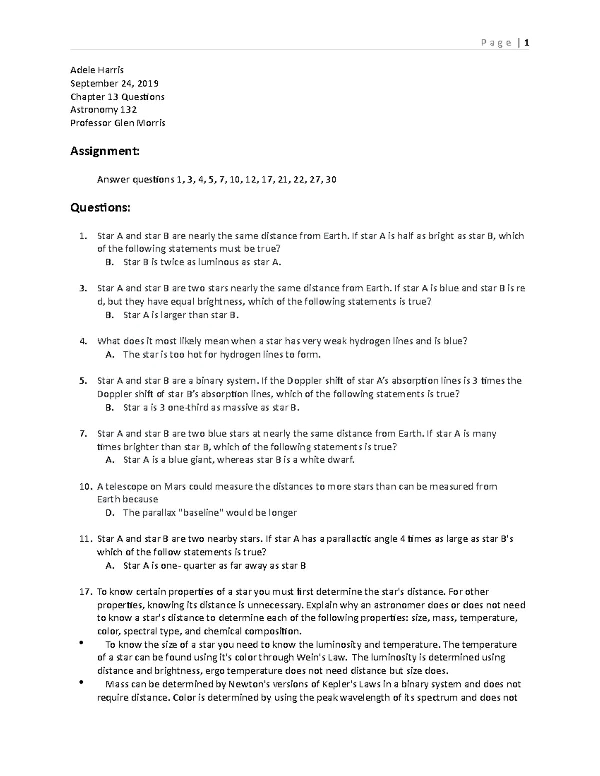HR Diagram Lab - Name: Adele Harris HR Diagram – Student Guide ...