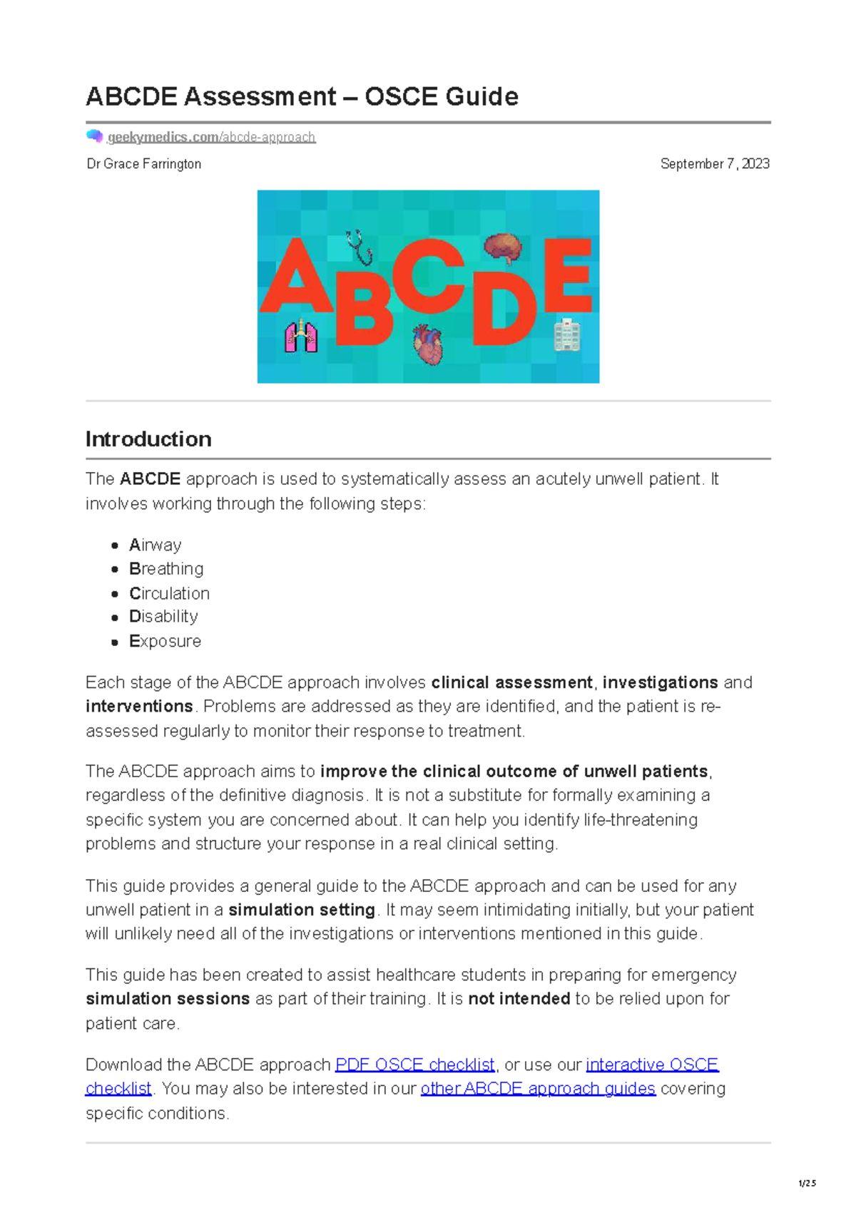 ABCDE Assessment OSCE Guide by Dr. Grace Farrington (Sept 2023) - Studocu
