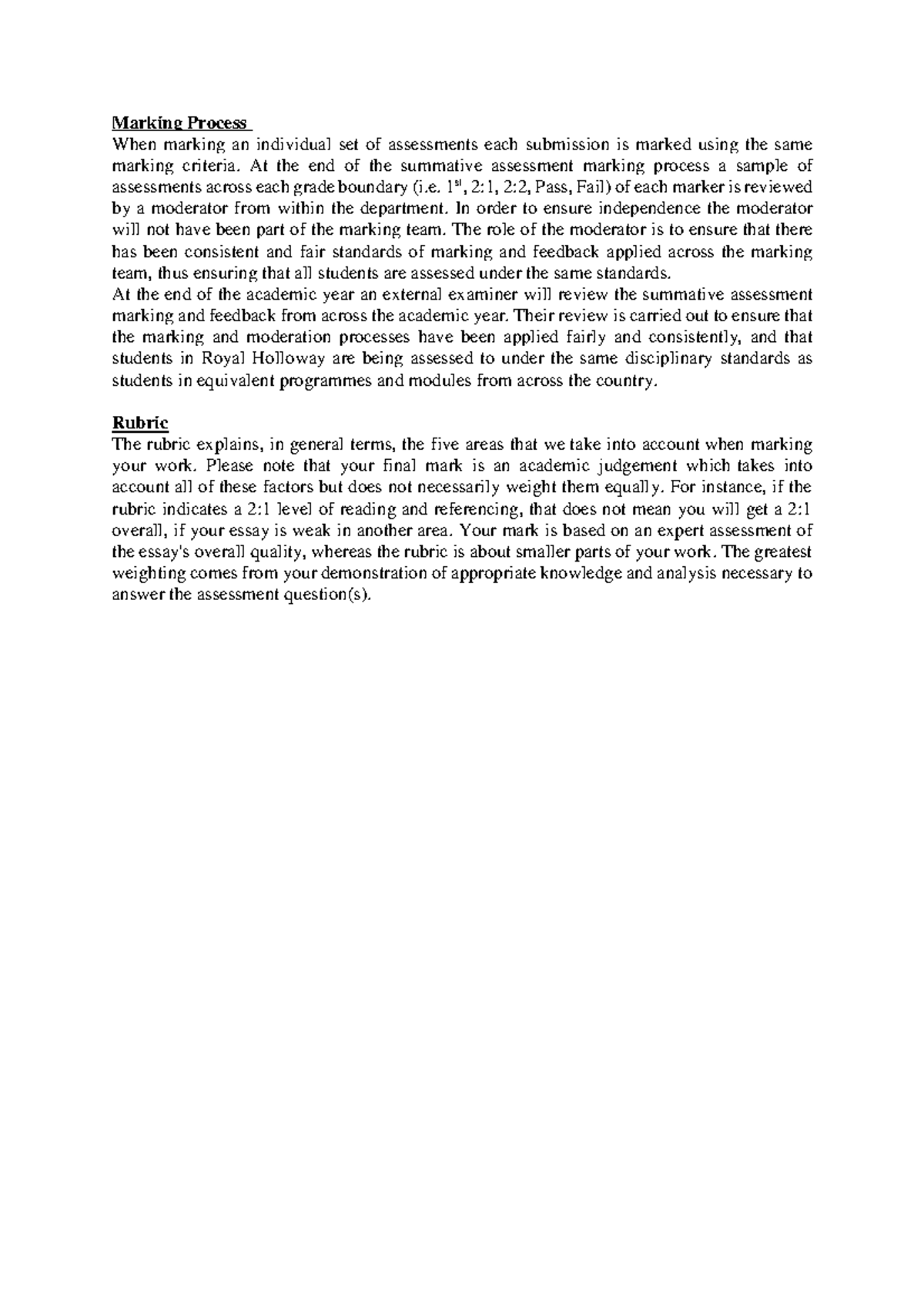 Marking Process & Rubric Overview for Assessments - Studocu