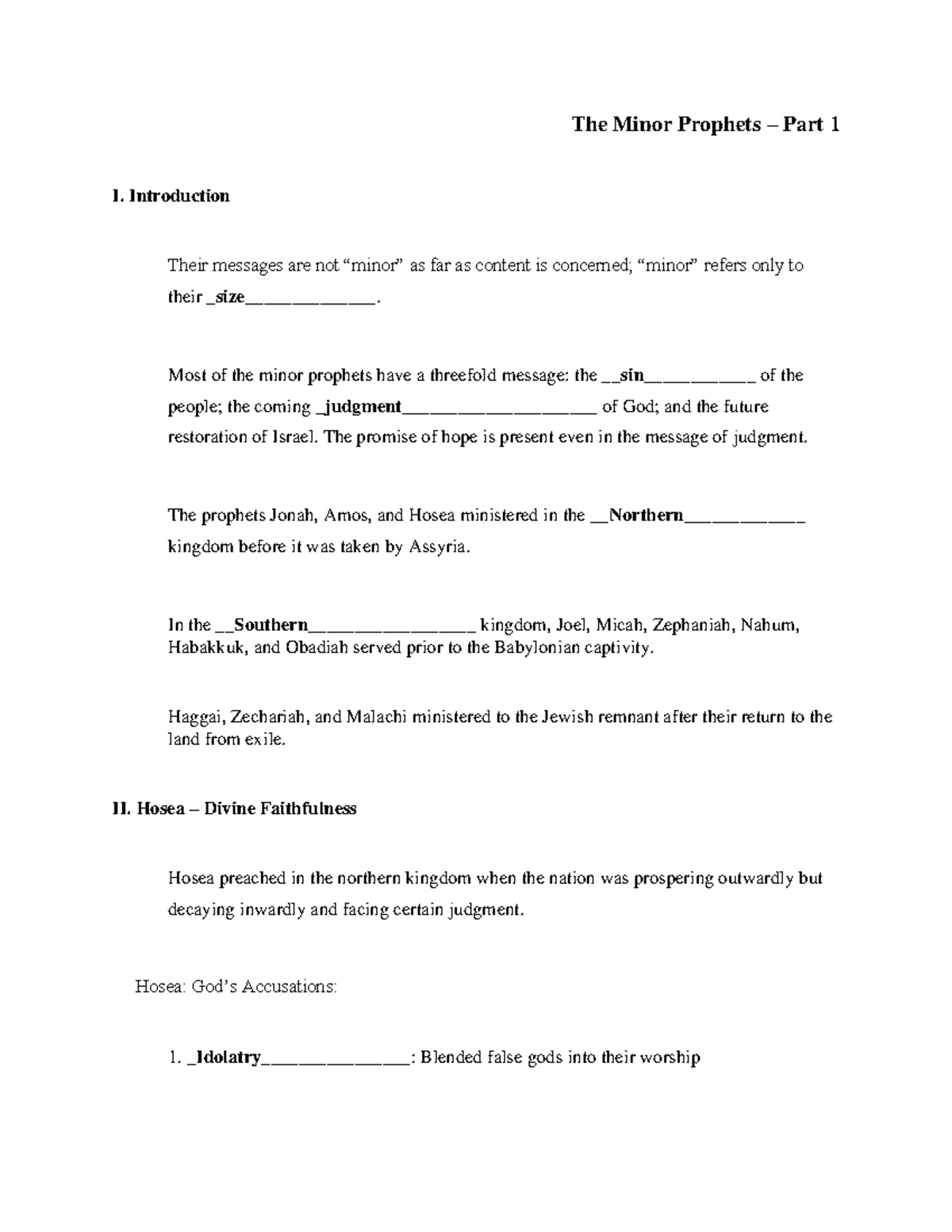 Minor Prophets BIBL105 Notes Part 1 - The Minor Prophets – Part 1 I ...