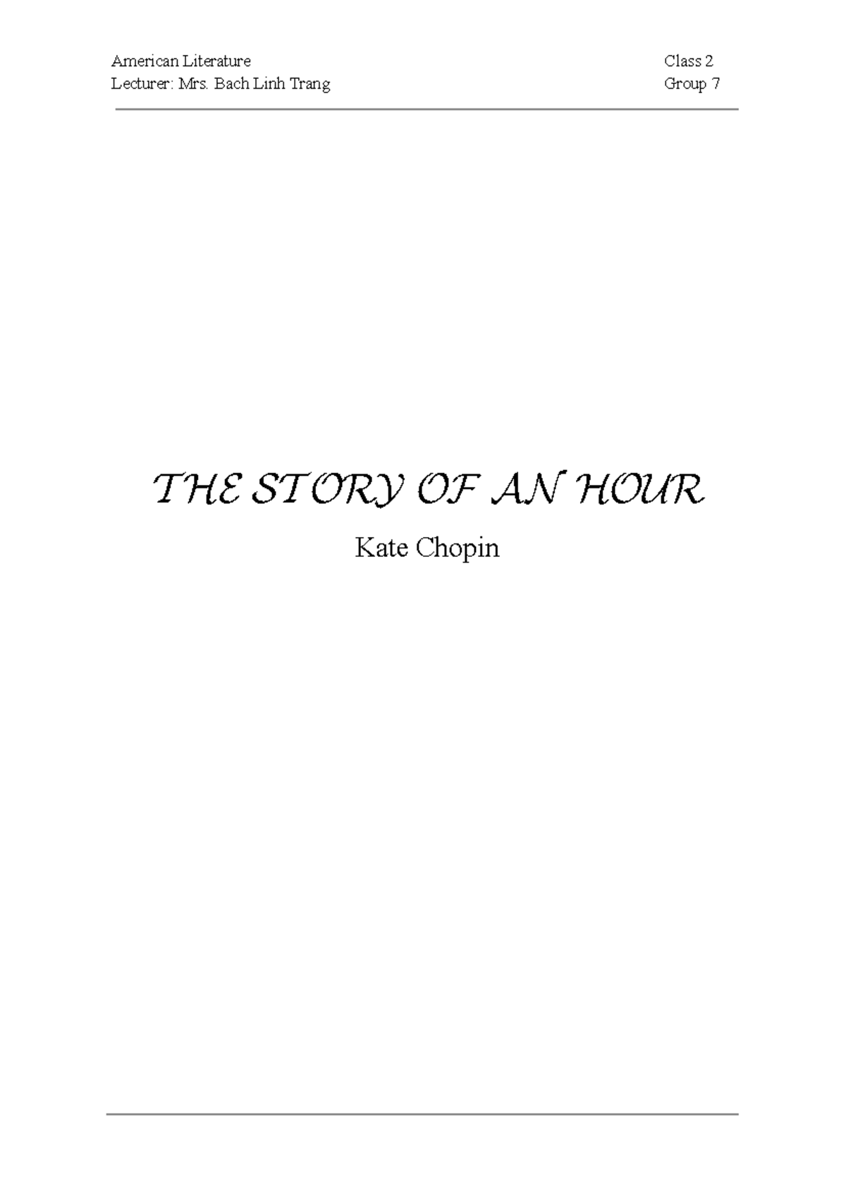 American Literature Class 2: Analyzing Chopin's "The Story of an Hour ...