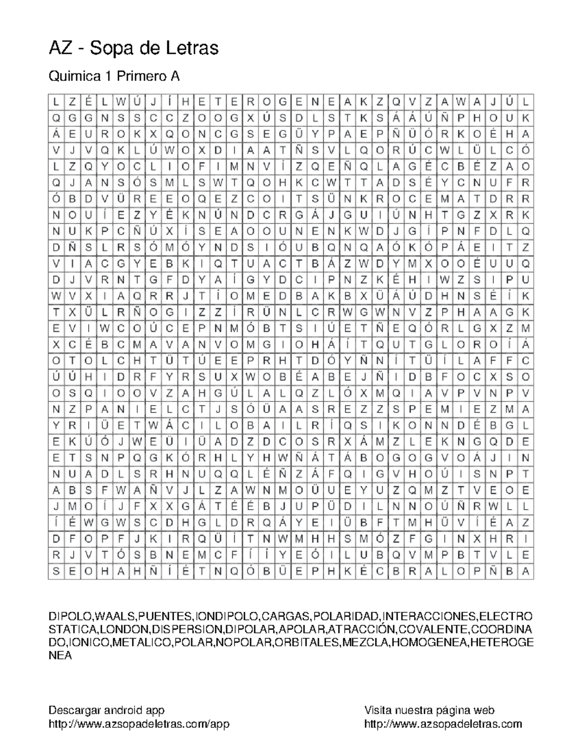 Sopa de letras - Química II - AZ - Sopa de Letras Quimica 1 Primero A ...