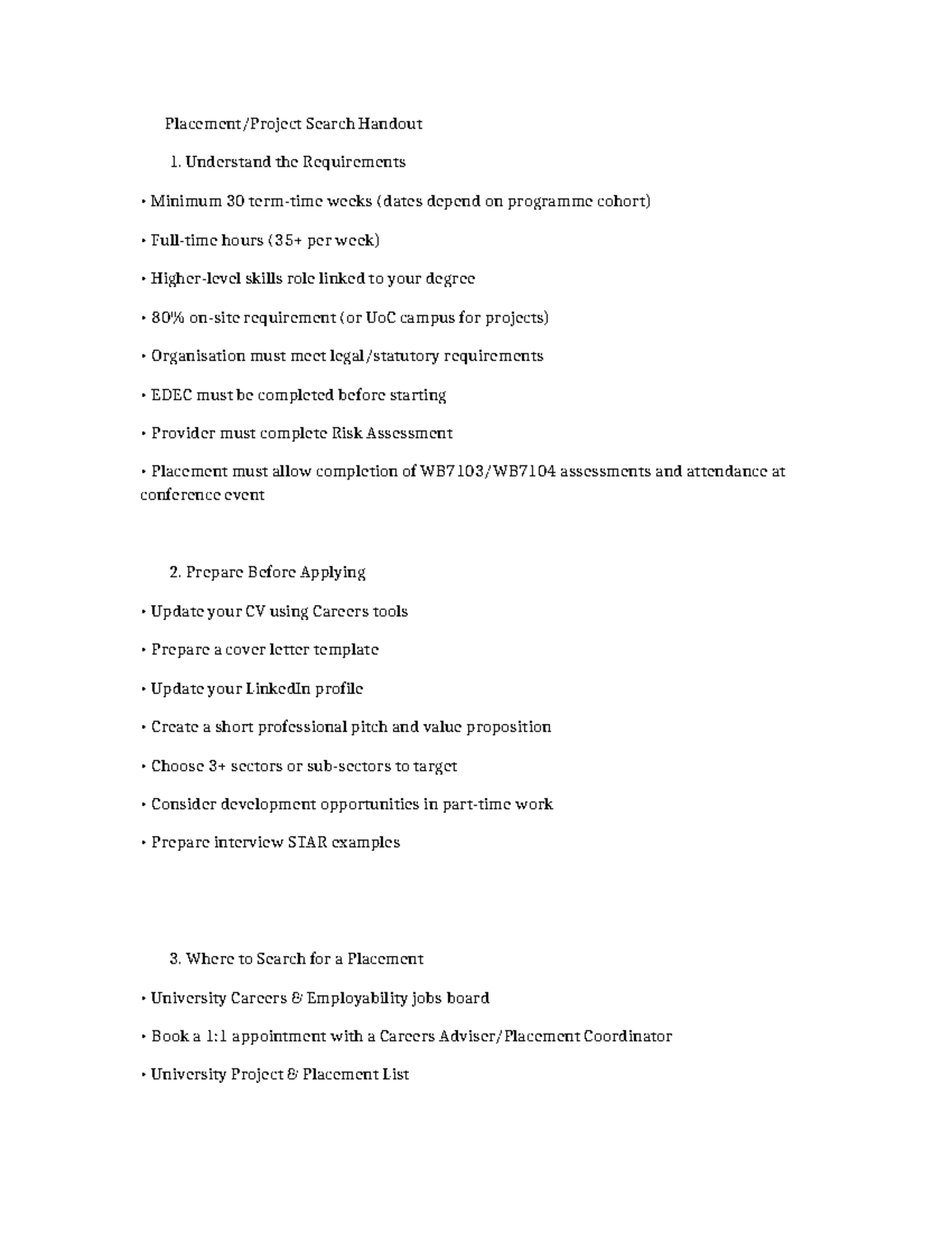 2YM Student Checklist: Placement Preparation and Application Guide ...