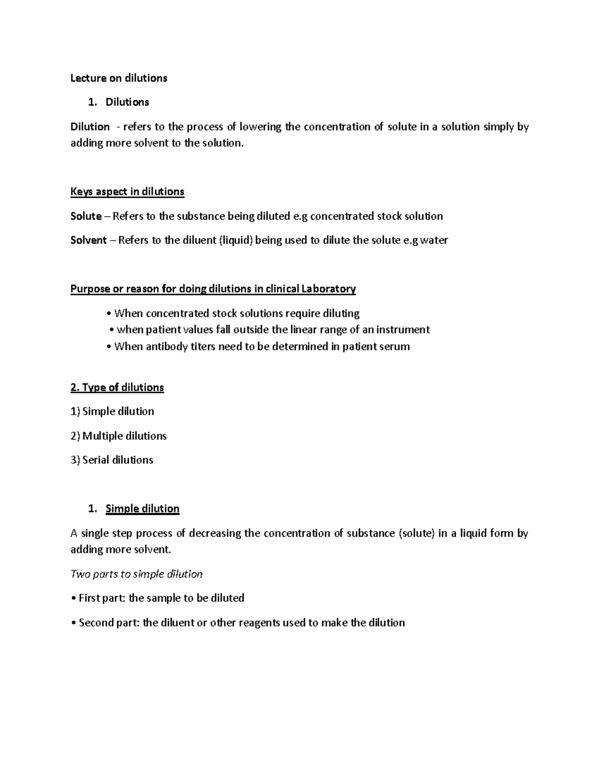 Lecture on Dilutions in Clinical Lab Practice: Key Concepts & Examples ...