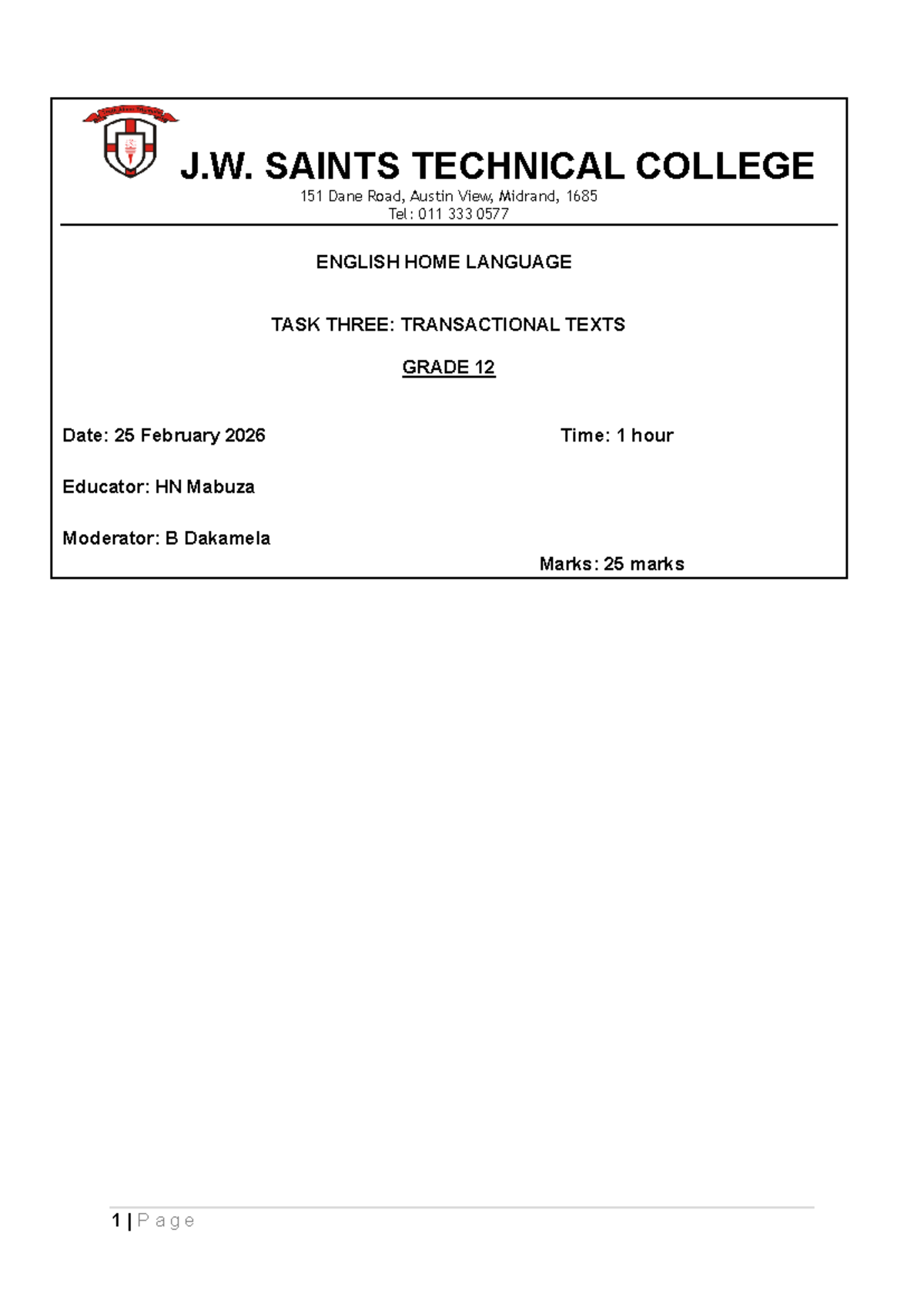 Grade 12 English HL Task 3: Transactional Texts Guide - Studocu