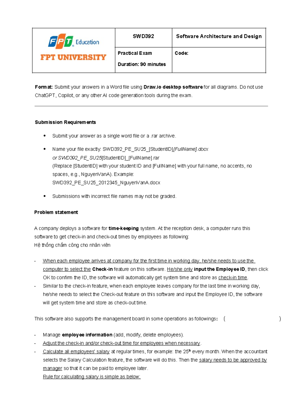 SWD392 Practical Exam: Software Architecture & Design Guidelines - Studocu