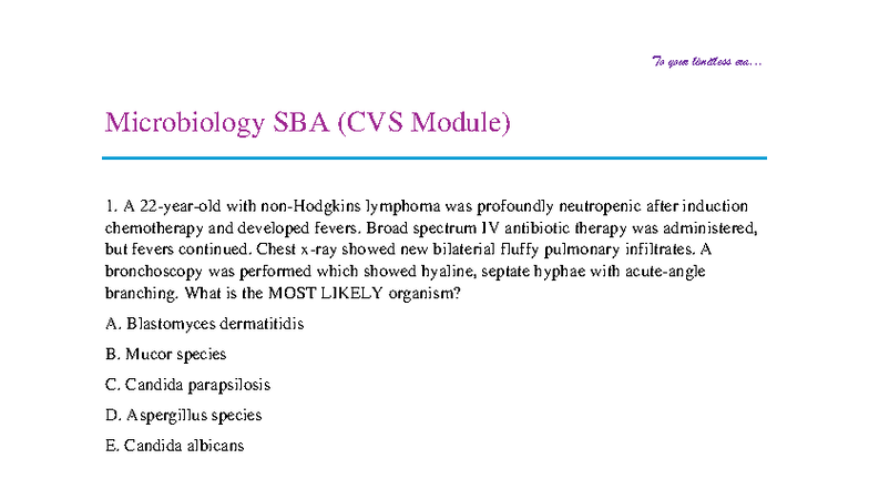 Microbiology CVS SBA (ZNNN) - Practice Questions and Answers - Studocu