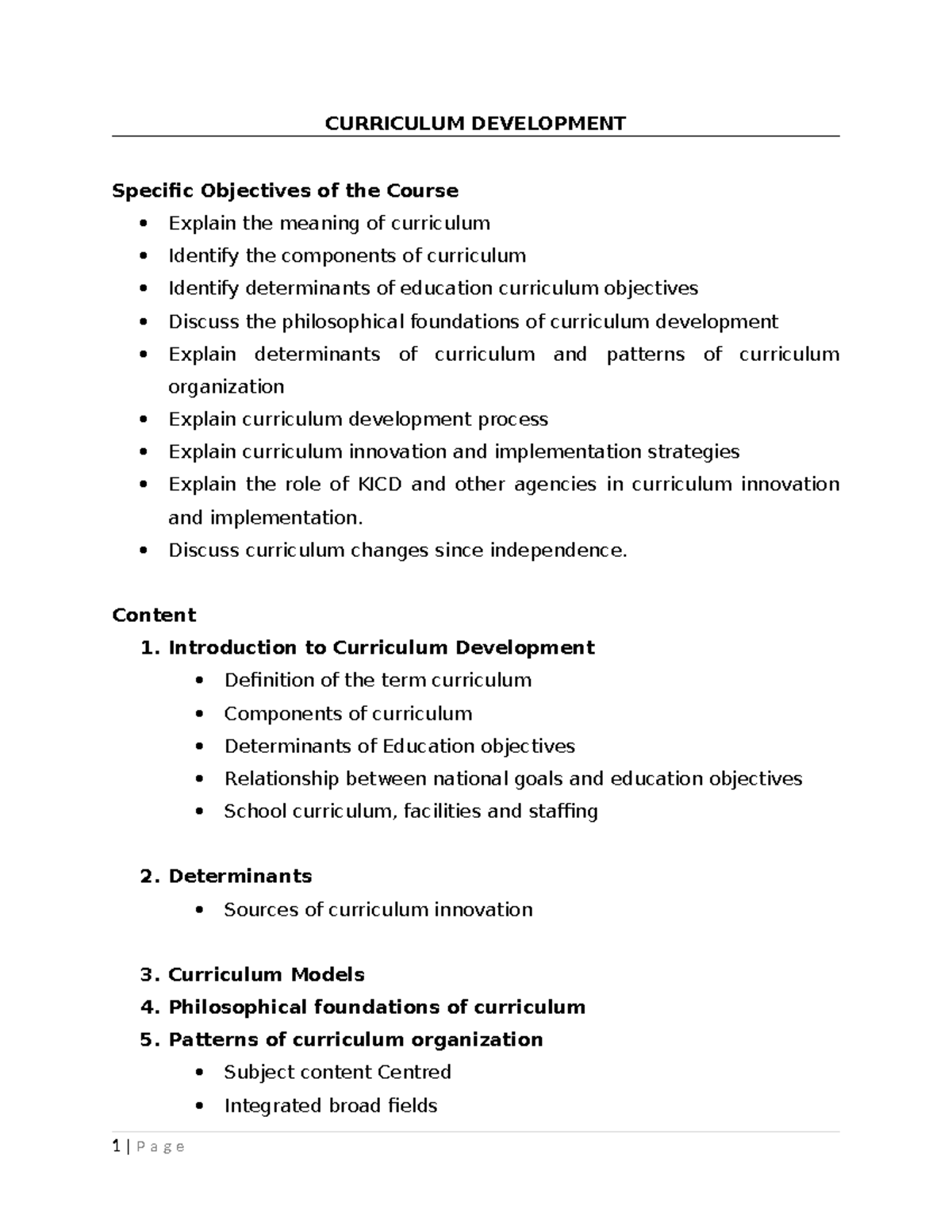 Curriculum Development Notes - CURRICULUM DEVELOPMENT Specific ...