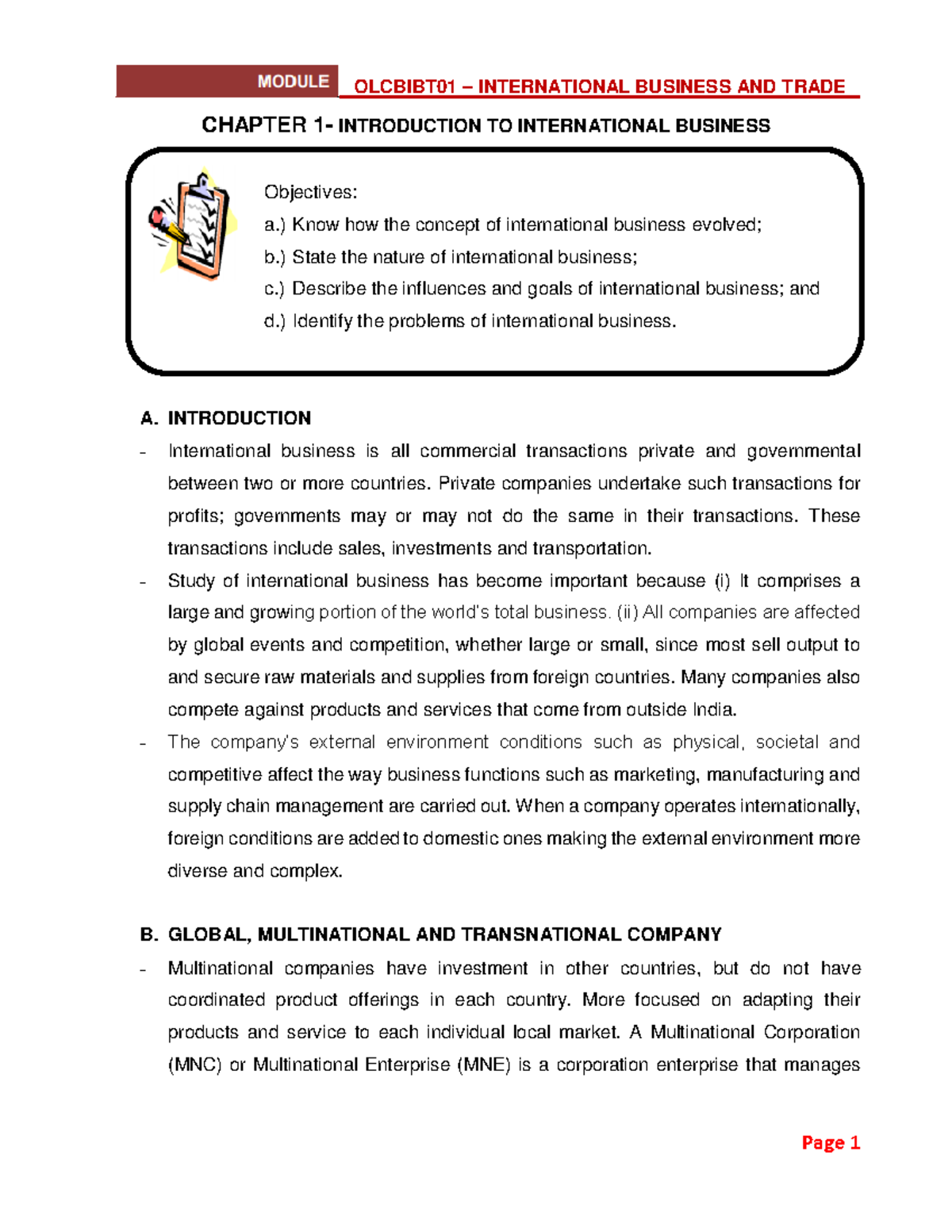 Chapter 1 - Introduction TO International Business - - Studocu