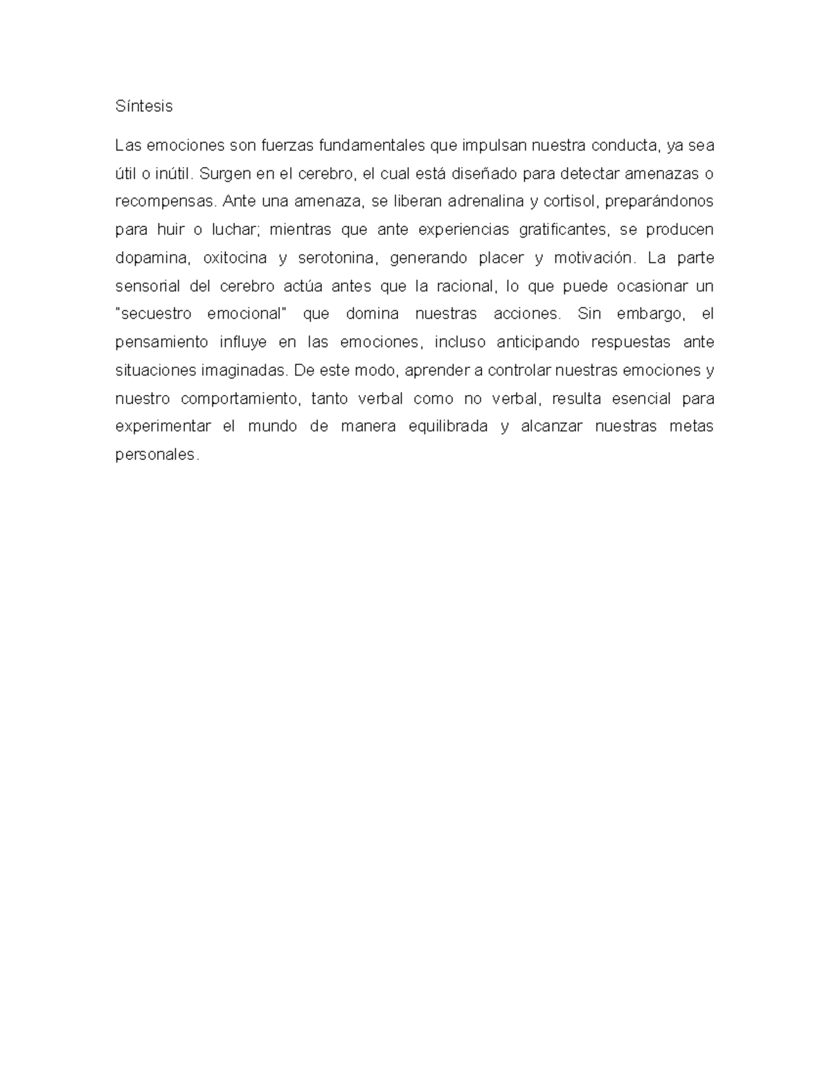 LAS EMOCIONES DEL SER HUMANO: Análisis y Control Emocional - Studocu