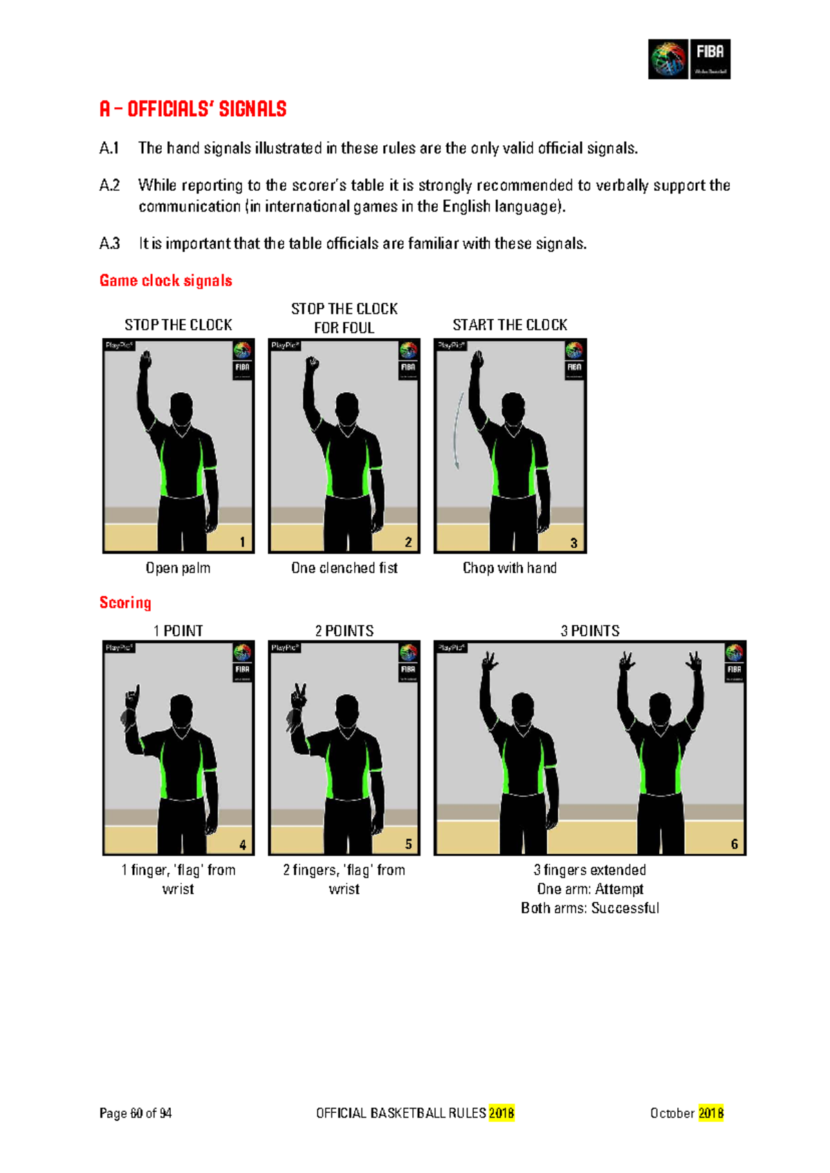 FIBA Signals 2018: Official Basketball Rules and Hand Signals - Studocu