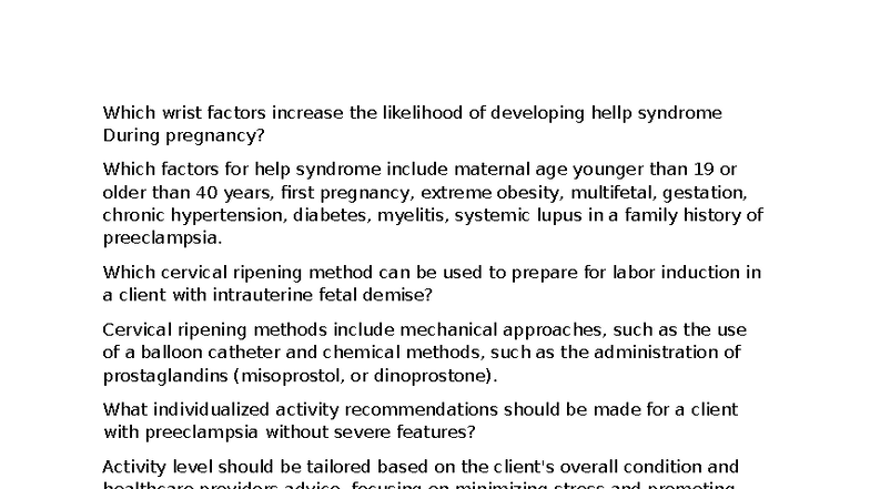 ATI Flash Card Notes: Factors Influencing HELLP Syndrome & Labor ...