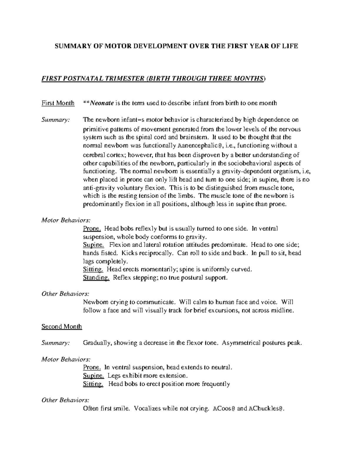 Overview of Motor Development Milestones in Infancy (PD1) - Studocu