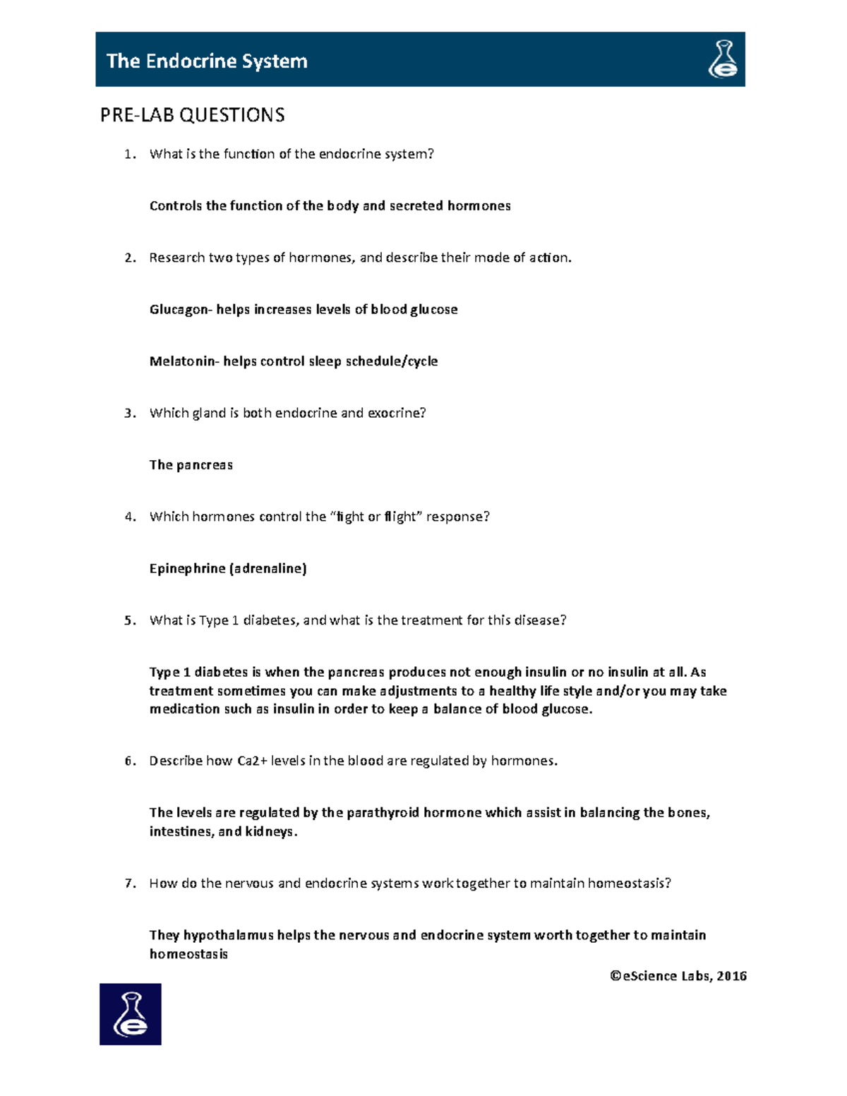 BIO 169 Endocrine System Lab: Pre and Post Lab Questions & Answers ...