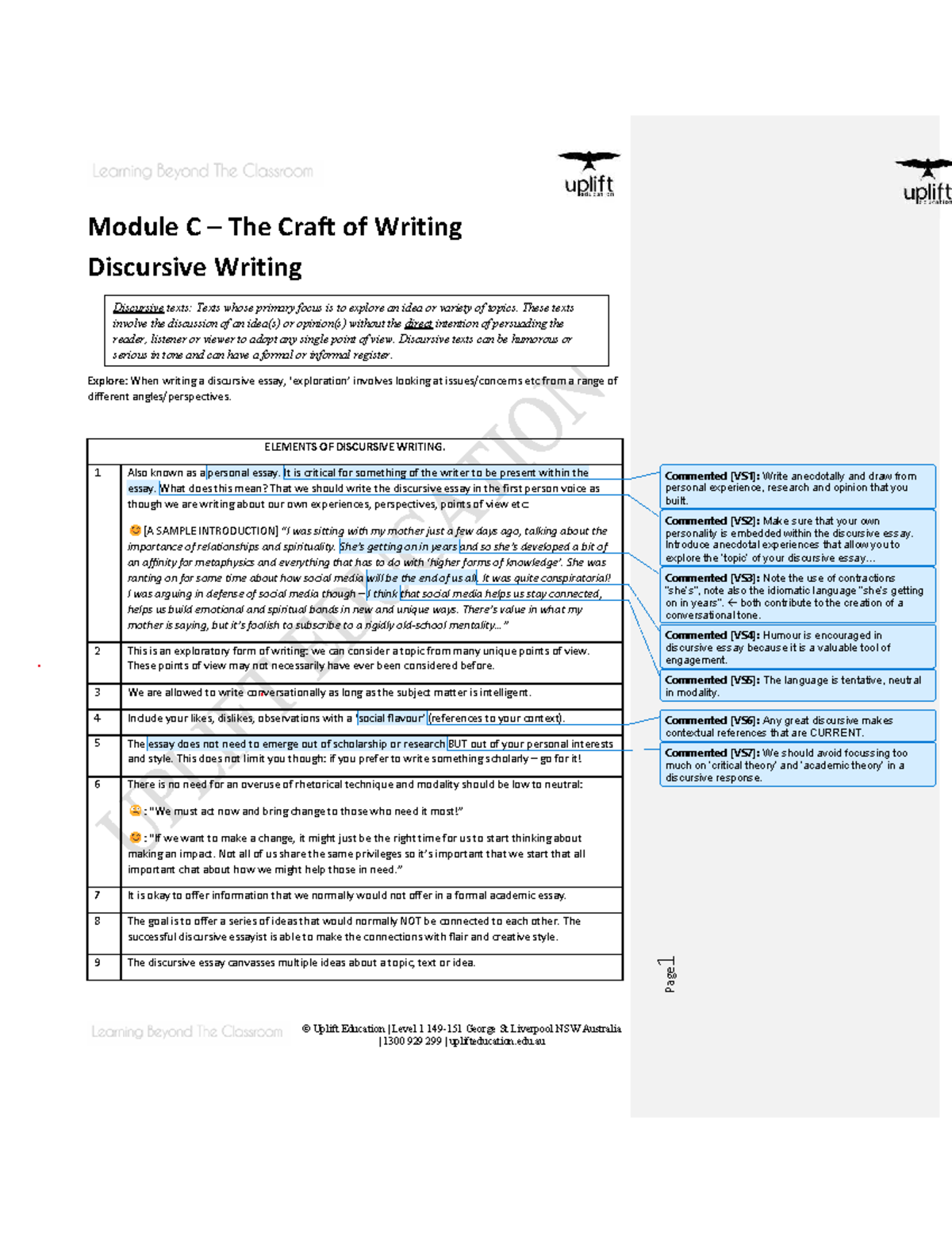 Module C: The Craft of Discursive Writing - Study Guide 1 - Studocu