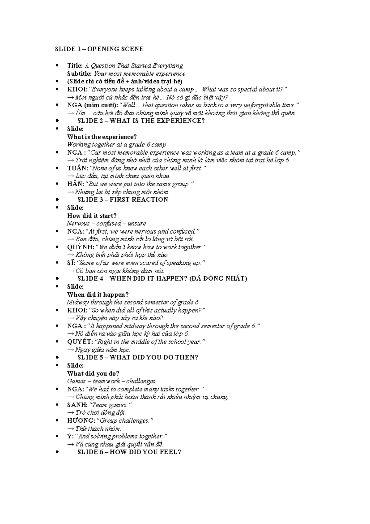 SLIDE 1: A Memorable Experience at Grade 6 Camp - Studocu