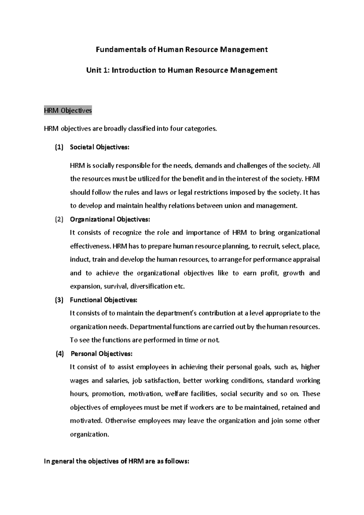 HRM 1 - Lecture Notes: Introduction to Human Resource Management - Studocu