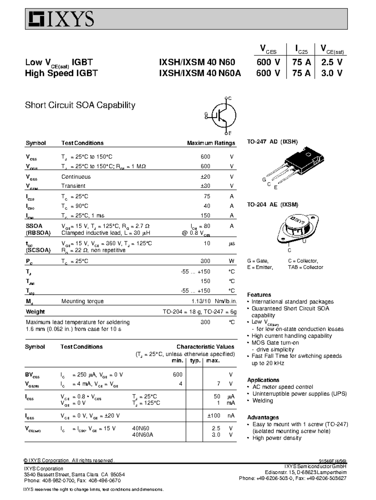 IXSM 40N60 IGBT specifications and performance characteristics - Studocu